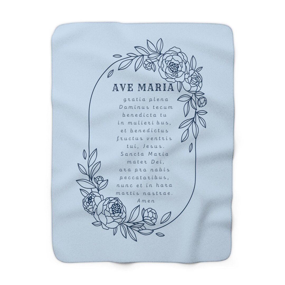Manta polar Ave María, oración mariana católica, estampado floral azul ...