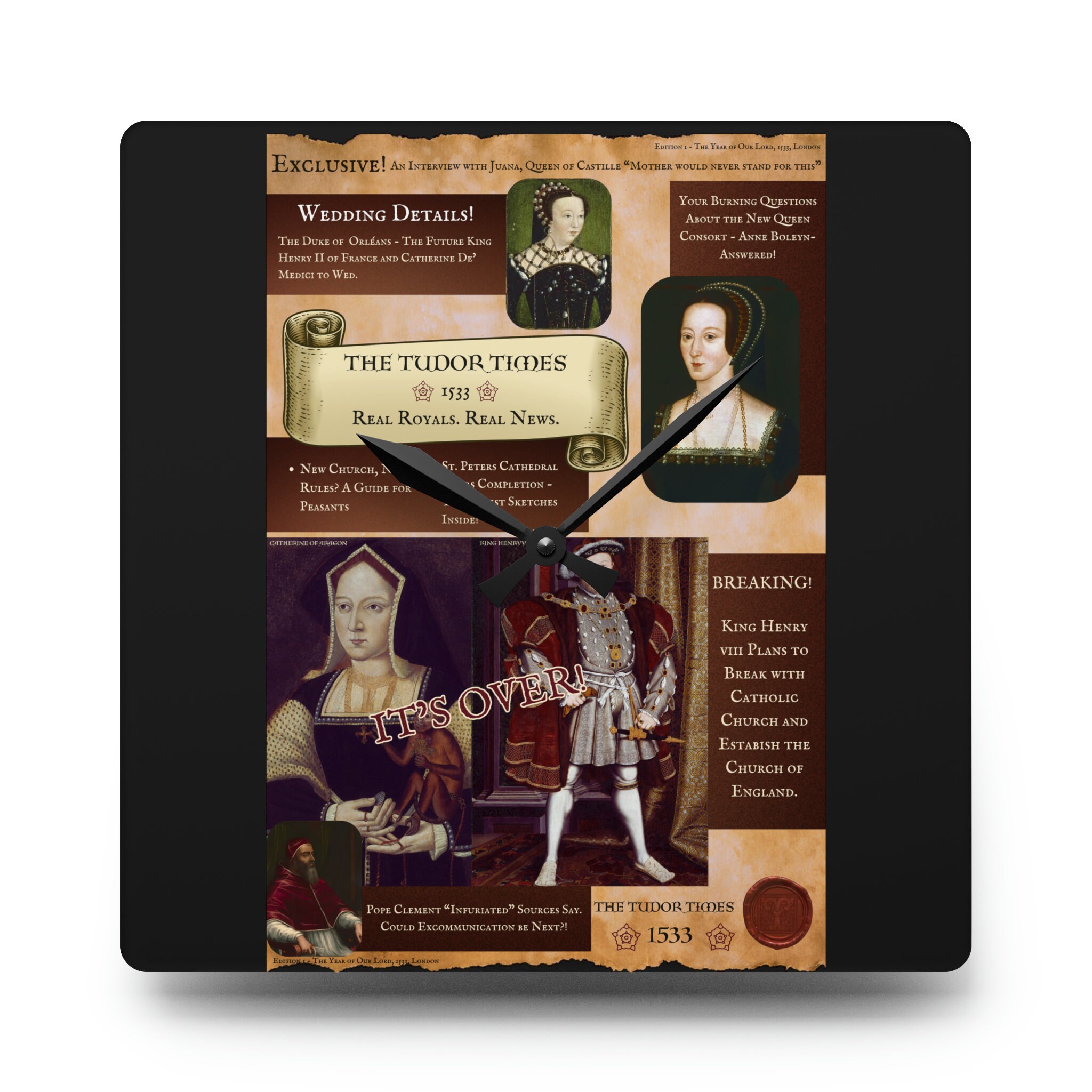 The Tudor Times A Tudor History Tabloid Acrylic Wall Clock - Etsy