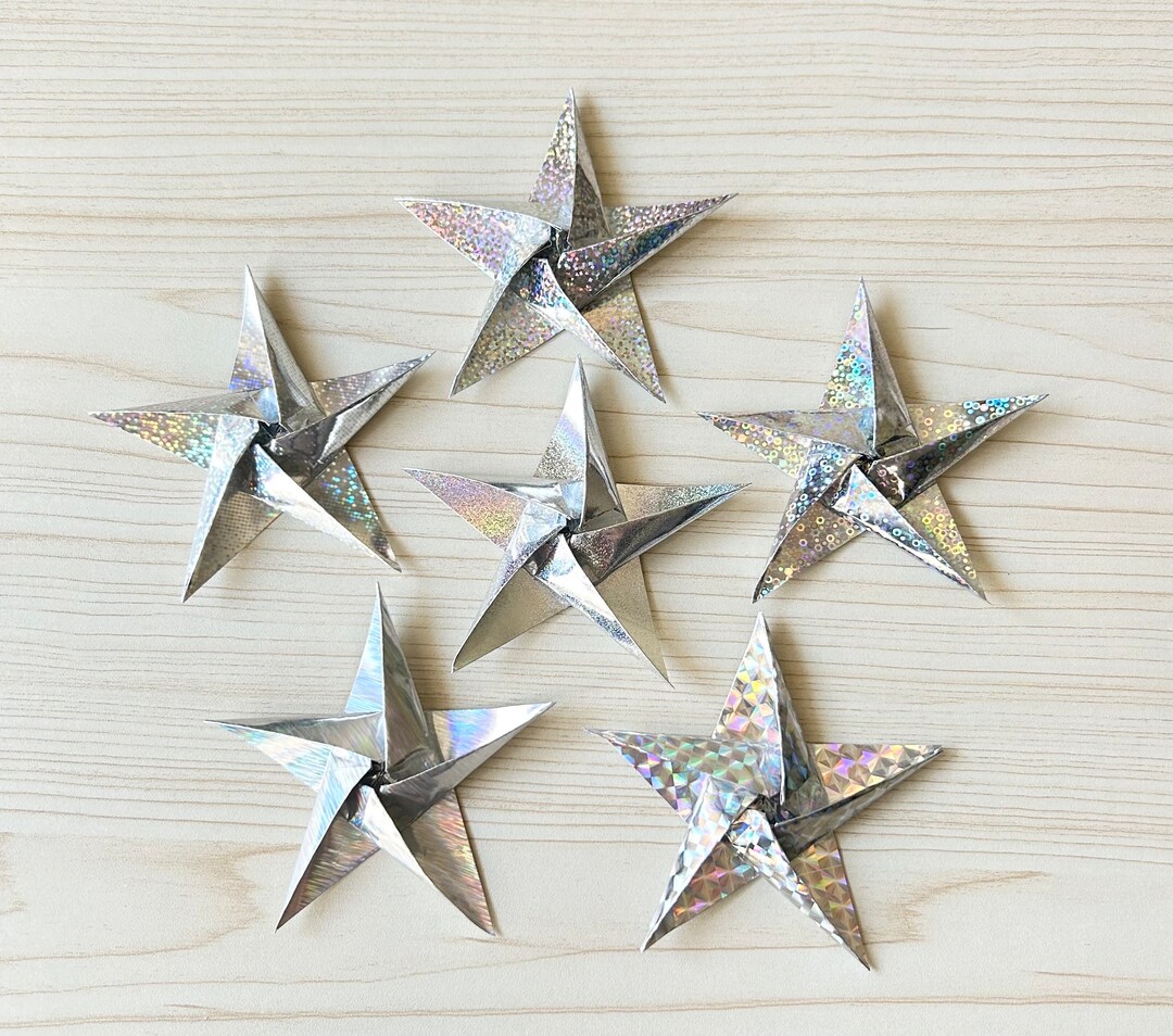 Set of 6 Shinny Hologram Cute Paper Origami Handmade Lucky Wish Stars ...