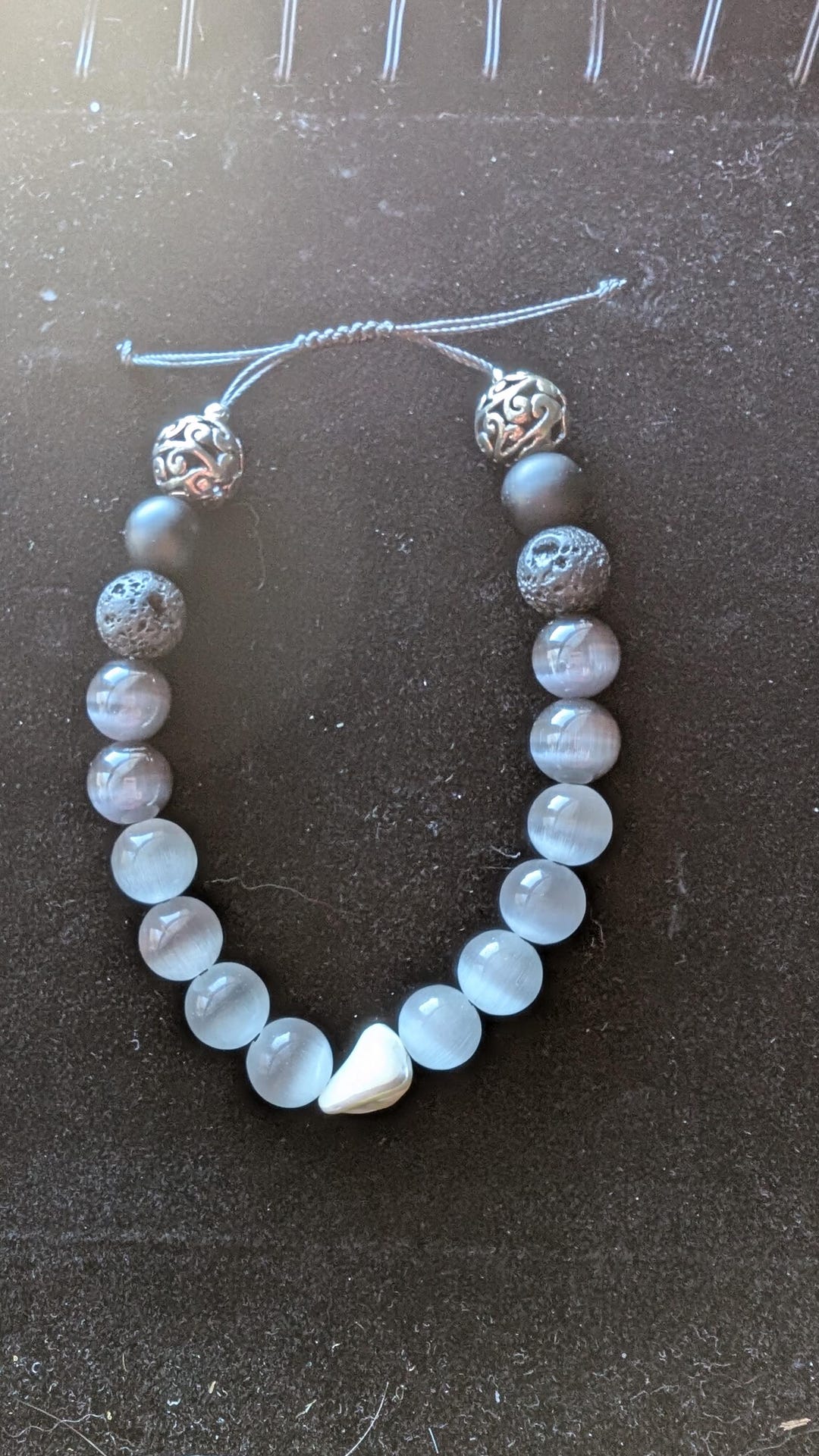 Gender Neutral Cat Eye and Natural Mother of Pearl Shell Beads Bracelet ...