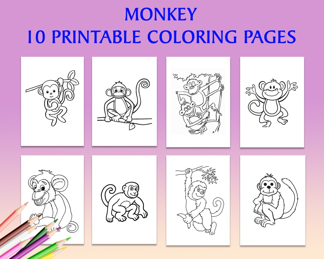 10 Funny Monkey Coloring Pages for Kids and Adults Coloring - Etsy