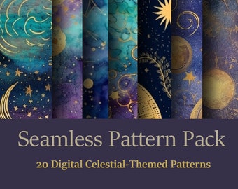 Celestial Starry Night Digital Paper, Magic Moon & Stars Seamless ...