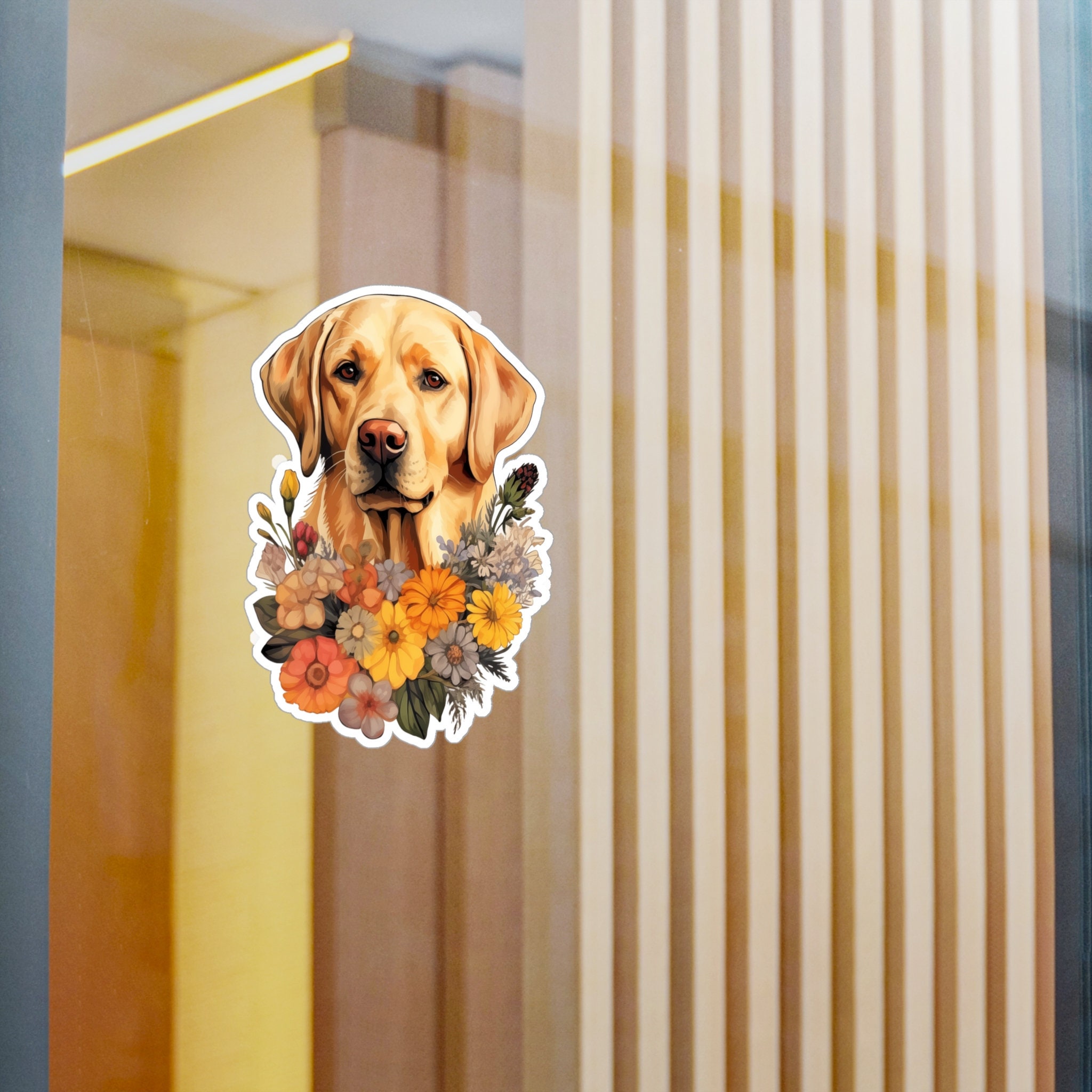 Cute Yellow Labrador Dog With Watercolor Blooms Sticker, Water ...