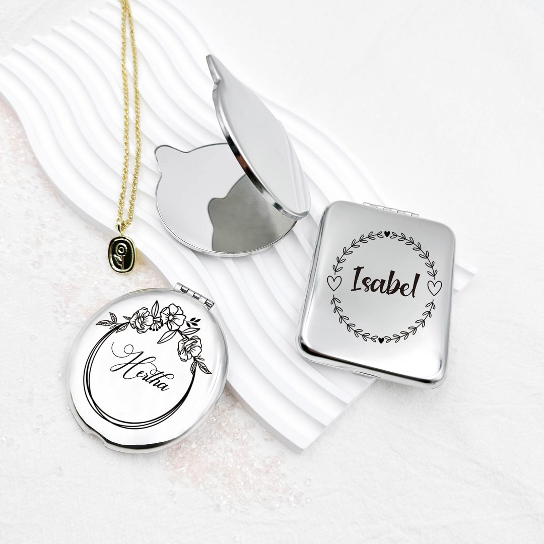Personalized Engraved Silver Compact Mirror Favor, Bridesmaid Gifts ...
