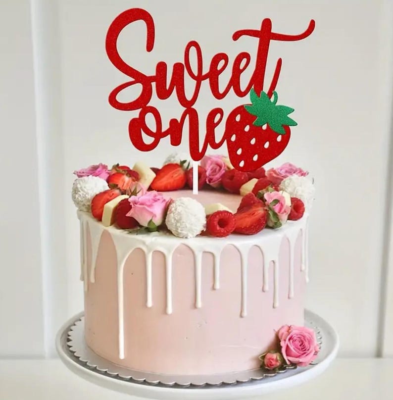 Strawberry Sweet One Cake Topper ⁜ Strawberry Cake Topper ⁜ Berry First ...