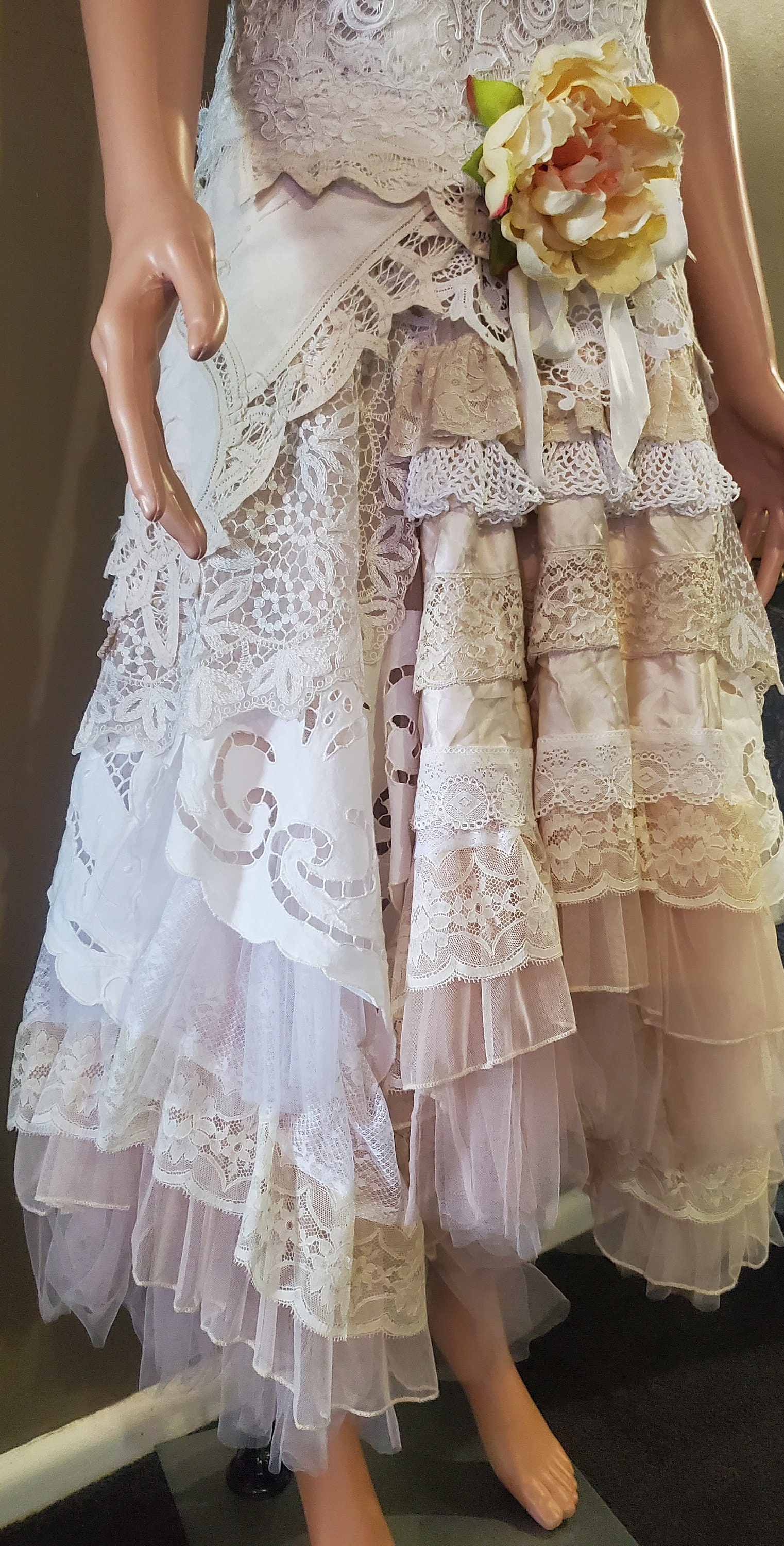 Antique and Vintage Lace Layered Dress/ Alternative Wedding Gown - Etsy