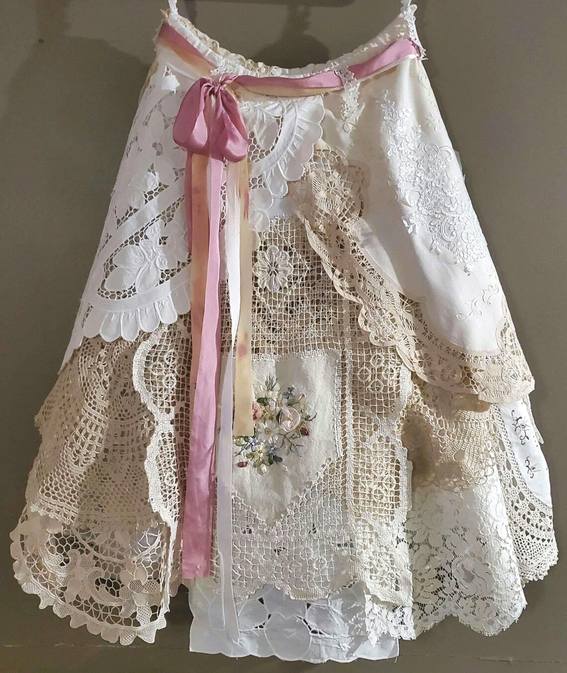 Shabbychic Style Bohemian Bridal Skirt/ Vintage and Antique Doily Skirt ...