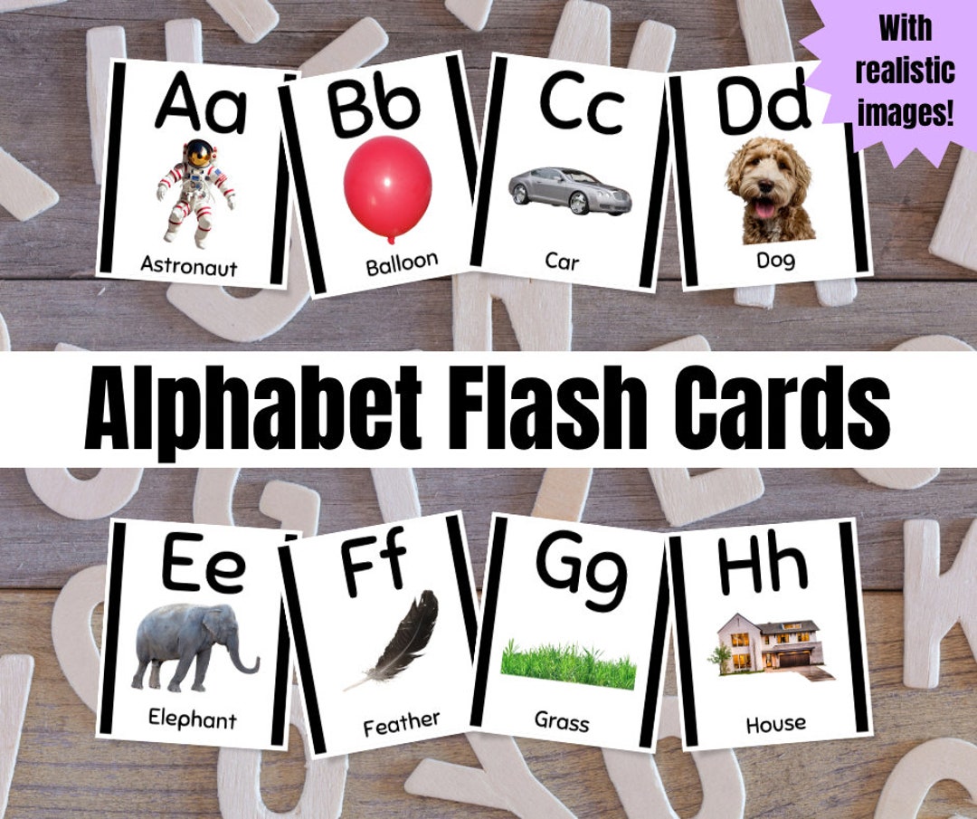 Alphabet Flash Cards With Realistic Images Learn the Abcs at Home ...