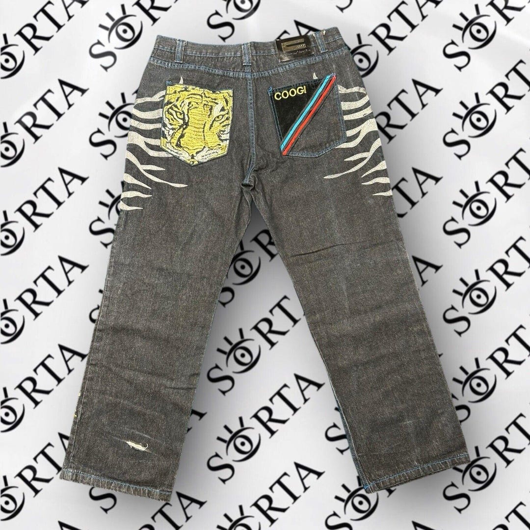 VTG Baggy Y2K Coogi Jeans Embroidered Tiger Silver W40 Hip Hop Rap ...