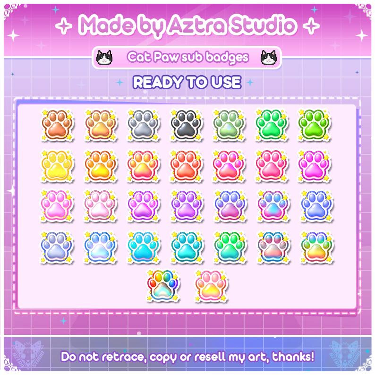 Cat Paw Sub Badges for Twitch – 30 Tiered Paws With Star Ranks – Chibi ...