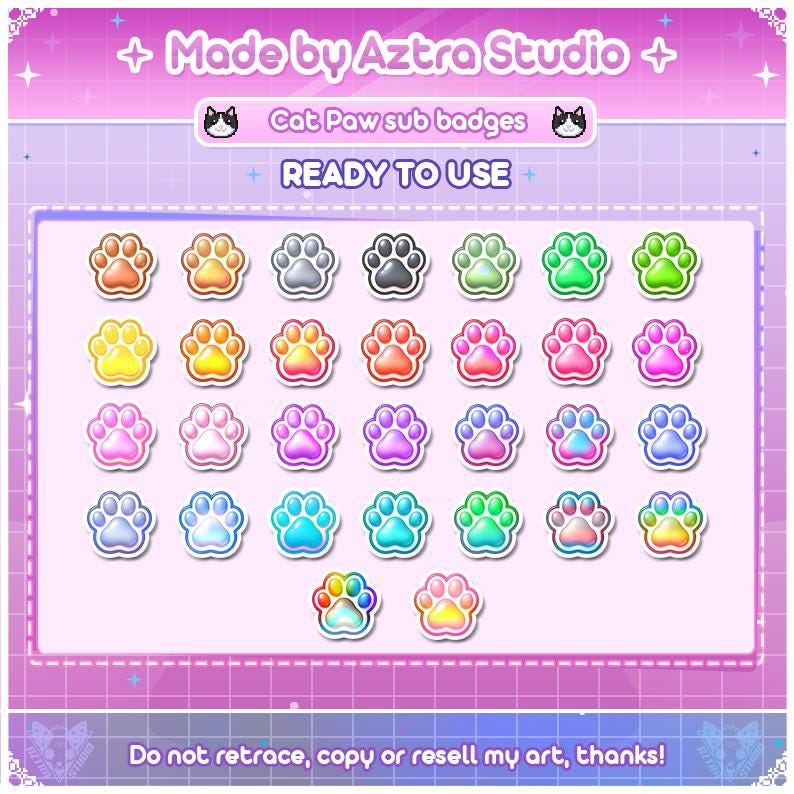 Cat Paw Sub Badges for Twitch – 30 Tiered Paws With Star Ranks – Chibi ...