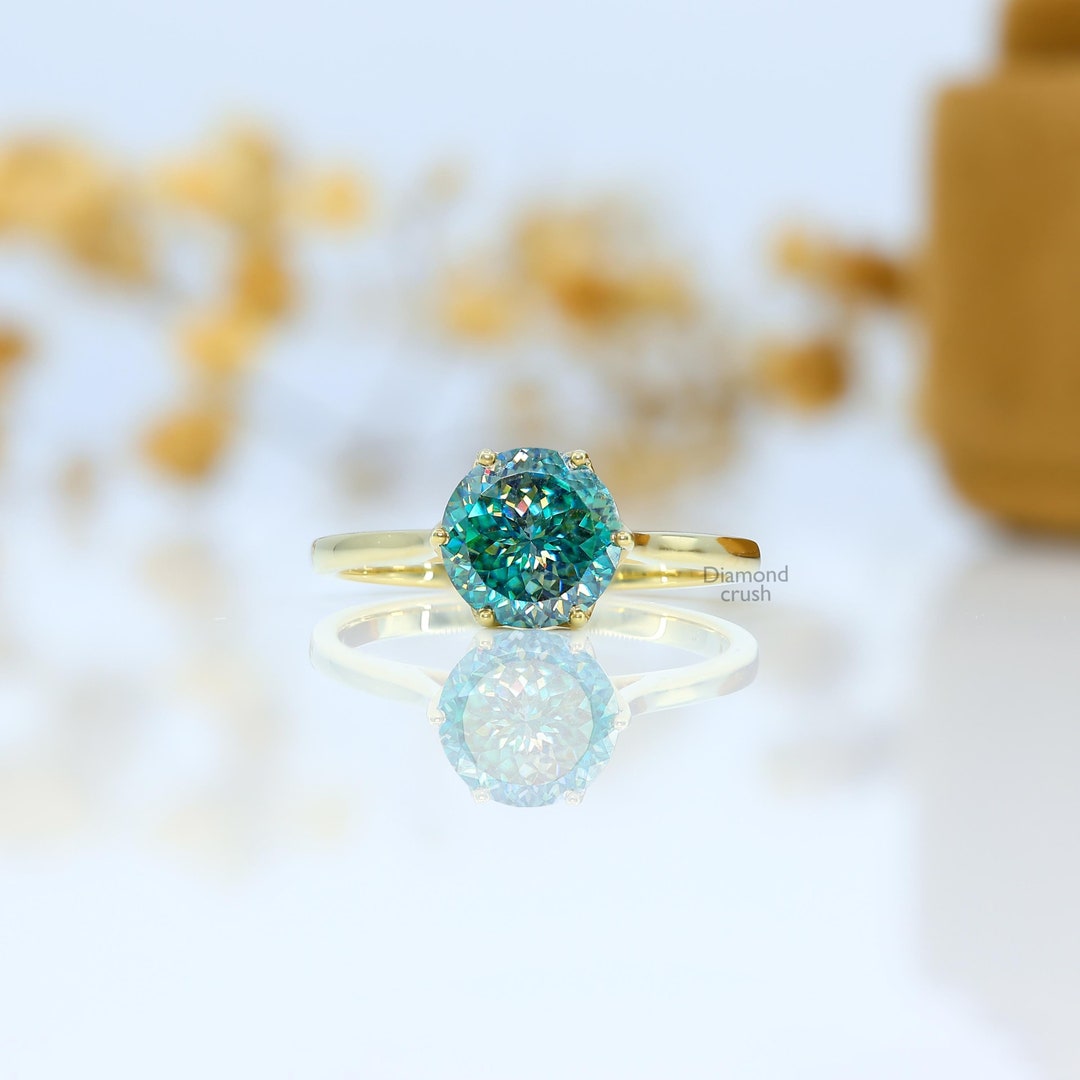 Portuguese Cut Cyan Blue Moissanite Ring Solitaire Engagement Ring ...