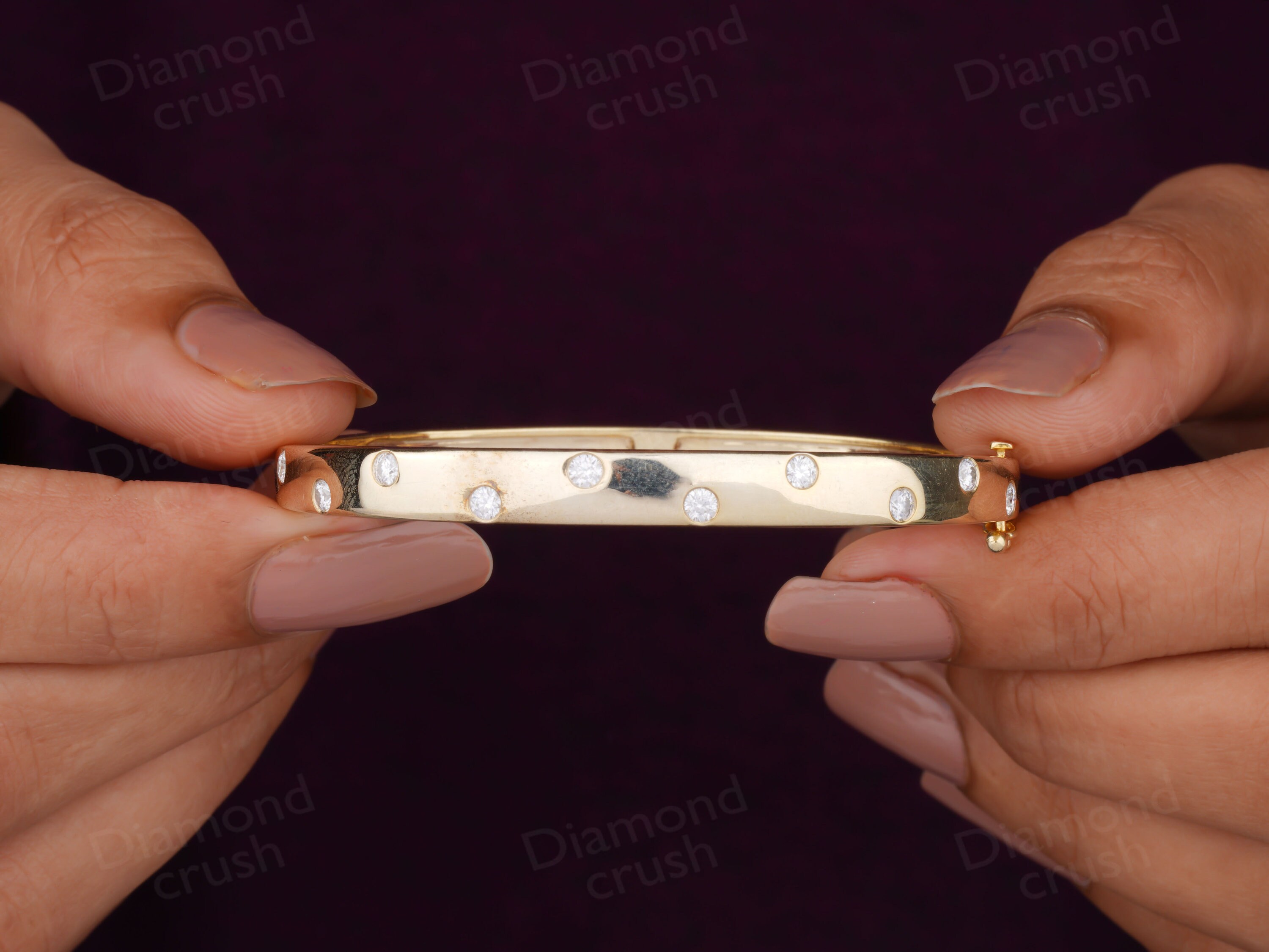 Flush Set Moissanite Diamond Bangle Bracelet 14K Solid Yellow Gold ...