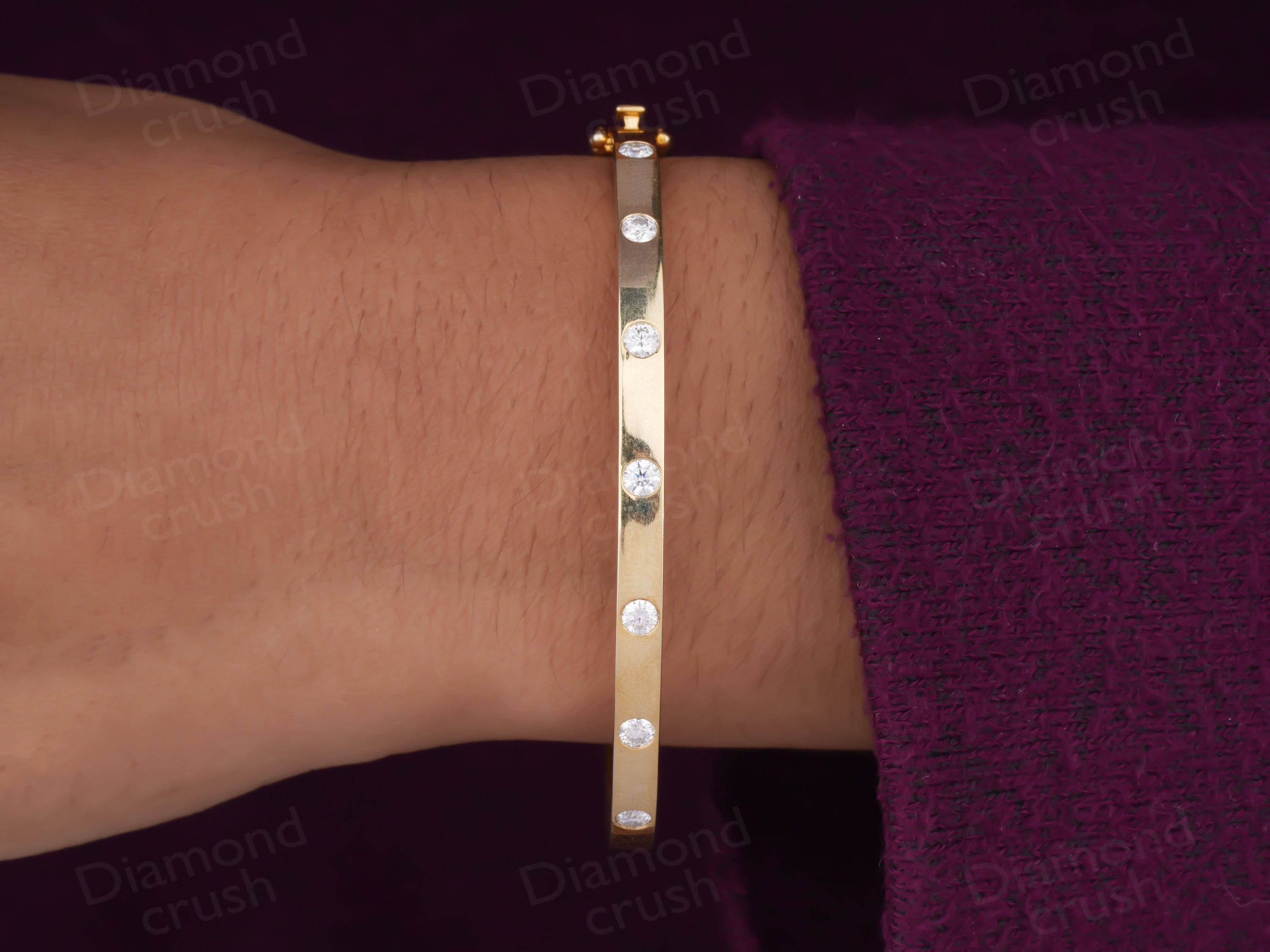 Flush Set Moissanite Diamond Bangle Bracelet 14K Solid Yellow Gold ...