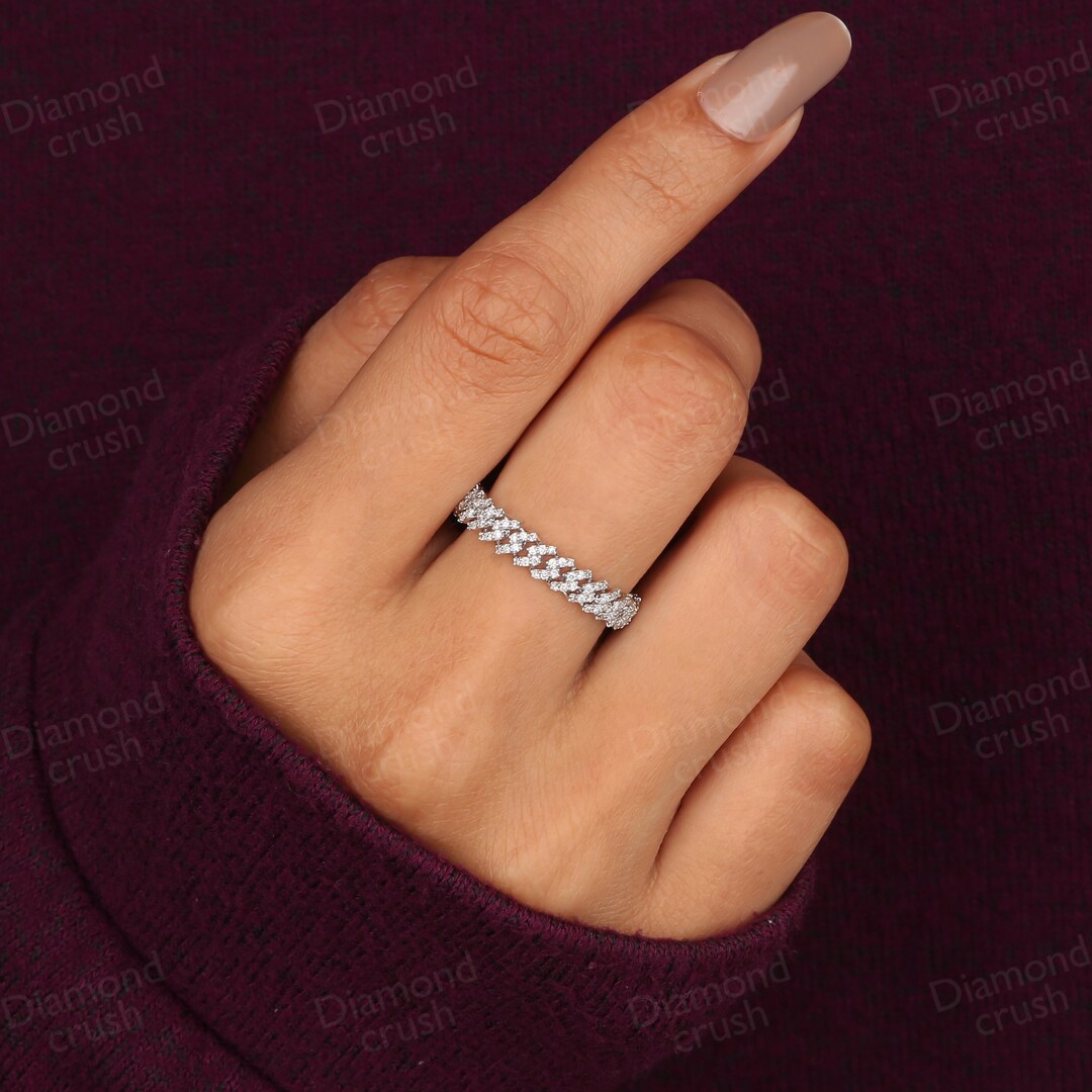 Open Link Chain Ring 10K Solid Gold Ring Round Moissanite Ring Cuban ...