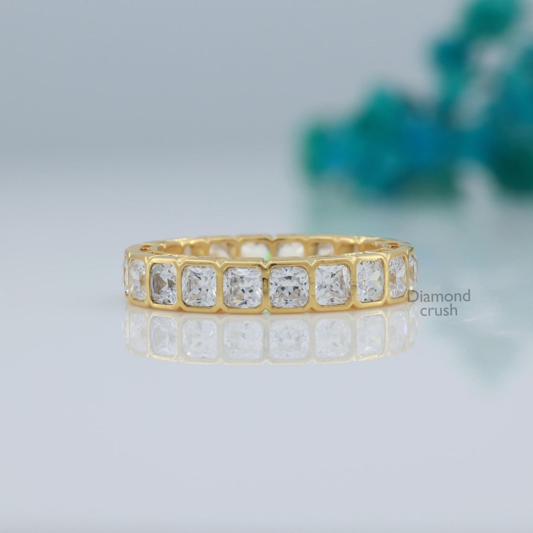 Cushion Cut Bezel Set Full Eternity Band Cushion Moissanite Wedding ...