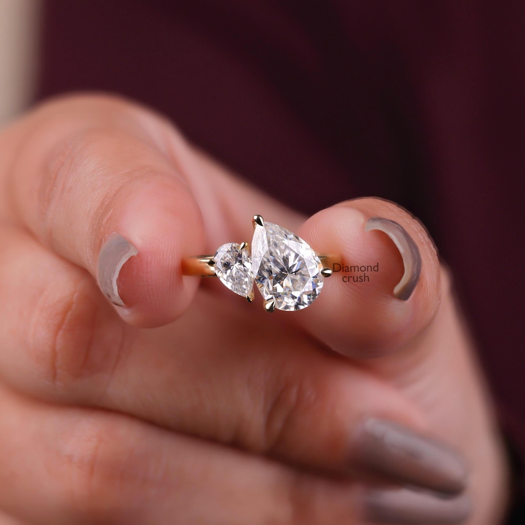 Pear Cut Moissanite Toi Et Moi Wedding Ring Two Stone Engagement Ring ...