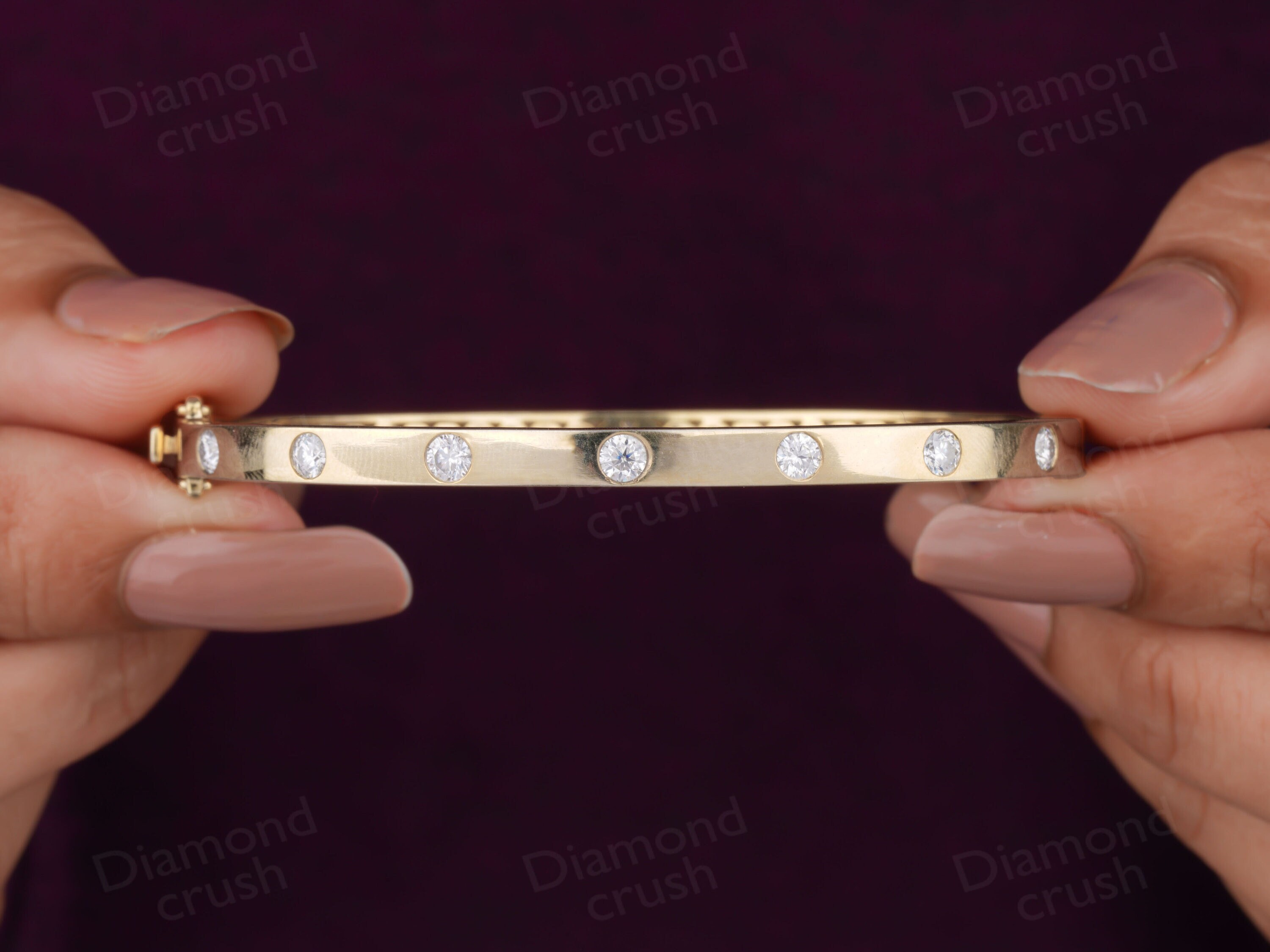Flush Set Moissanite Diamond Bangle Bracelet 14K Solid Yellow Gold ...