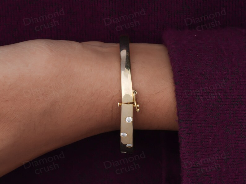 Flush Set Moissanite Diamond Bangle Bracelet 14K Solid Yellow Gold ...