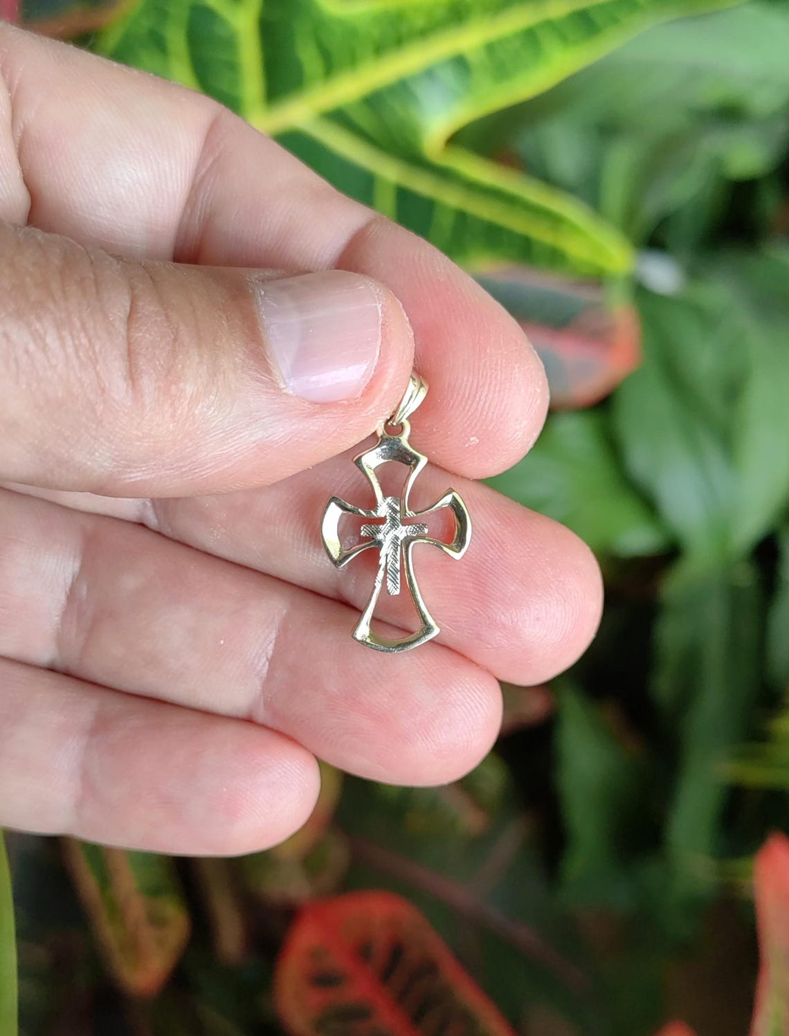 Men's 14k Gold Double Cross Pendant Necklace - Etsy