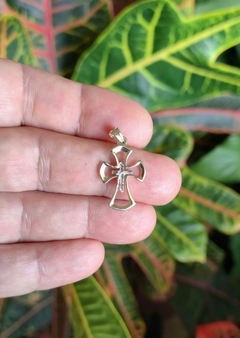 Men's 14k Gold Double Cross Pendant Necklace - Etsy