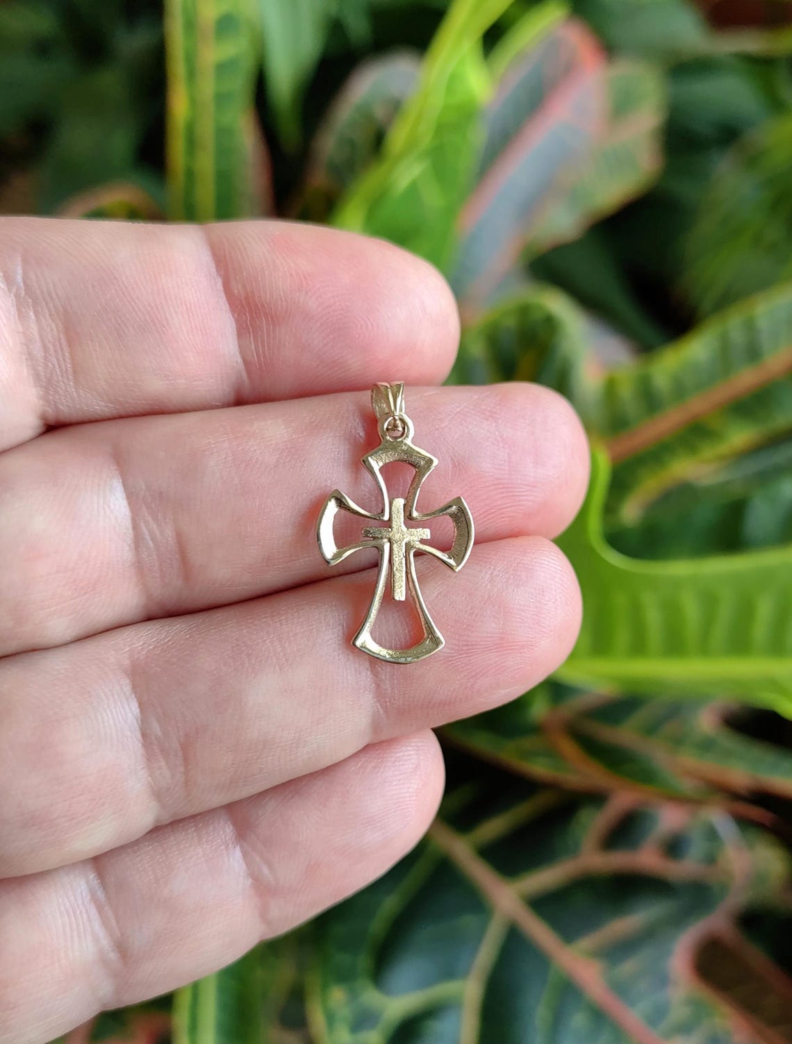 Men's 14k Gold Double Cross Pendant Necklace - Etsy