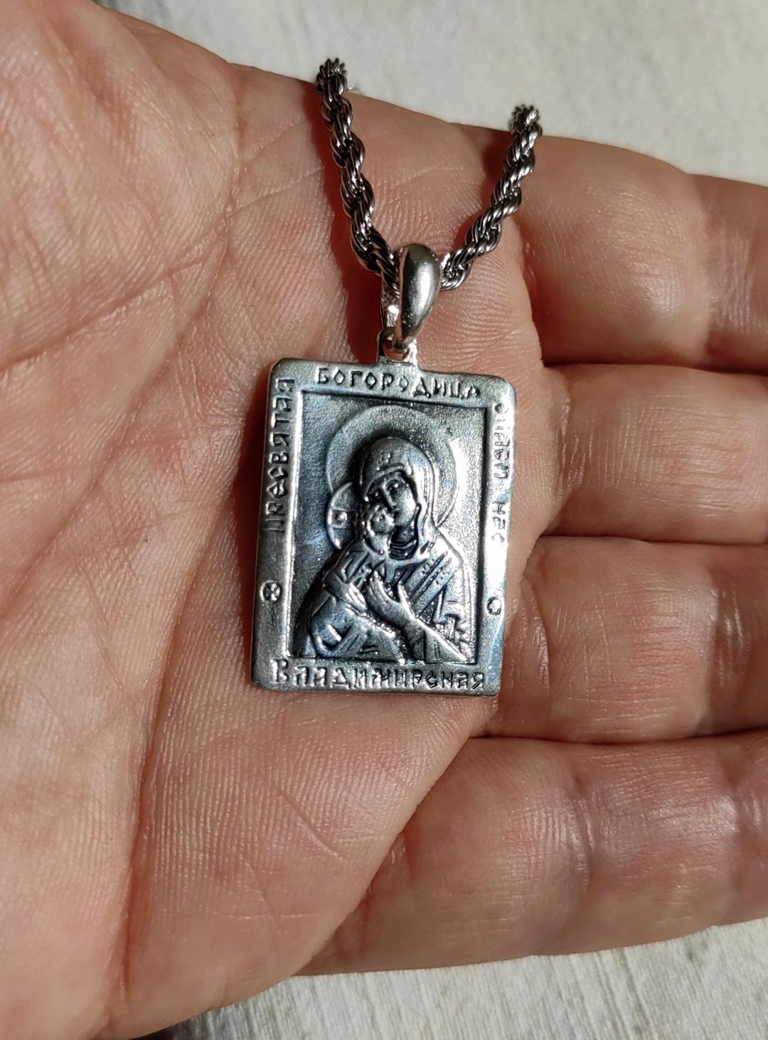 Silver Icon of Virgin Mary, Theotokos Silver Pendant Medallion, Virgin ...