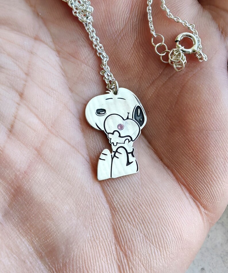 Snoopy Gold Necklace, 925 Sterling Silver Everyday Necklace, Gold ...