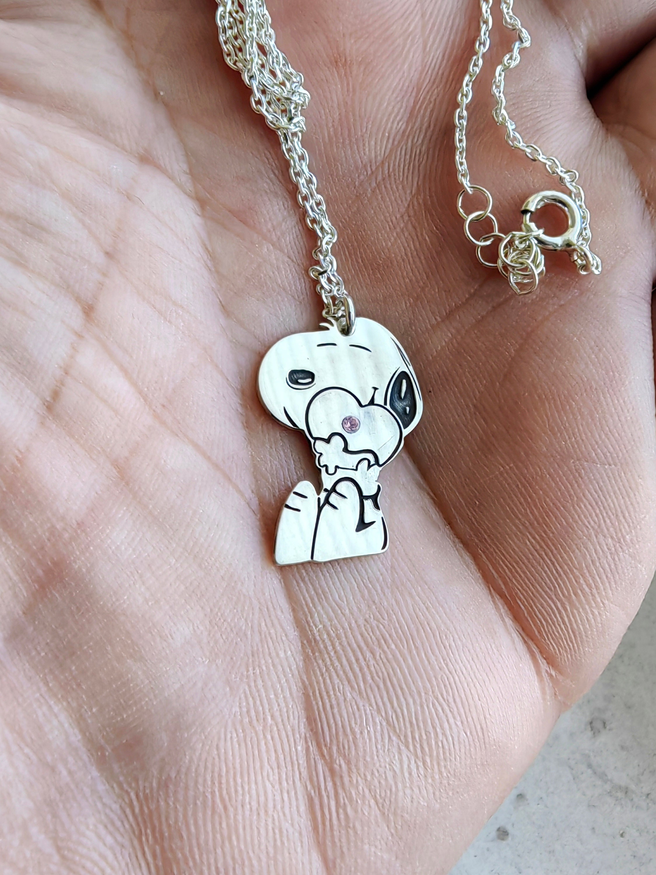 Snoopy Gold Necklace, 925 Sterling Silver Everyday Necklace, Gold ...