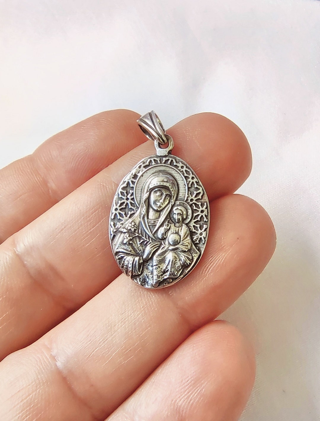 Silver Virgin Mary Necklace, Silver Virgin Mary Pendant, 925 Real Solid ...