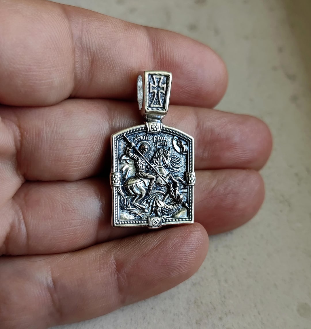 Silver Icon, Saint George the Patron, Silver Medallion, Medallion With ...