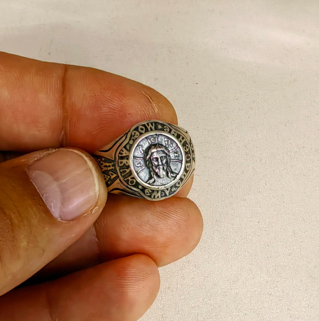 Silver Men's Ring, Christian Rings, Jesus Christ Ring, Men's Silver ...