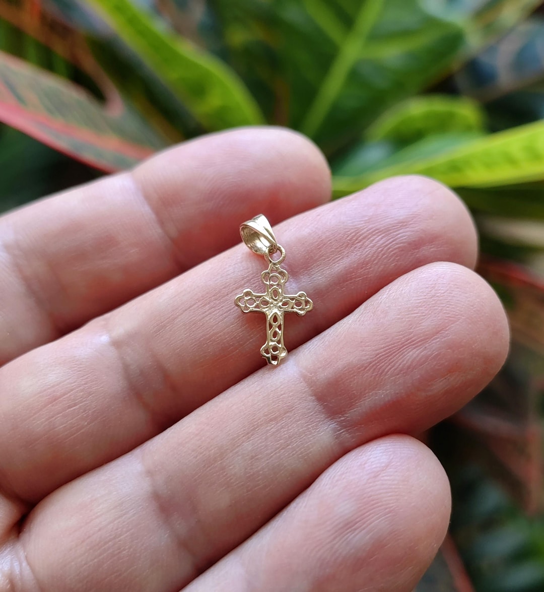 Small Gold Cross, 14K Real Gold, Baptism Cross, Children's Gold Cross ...