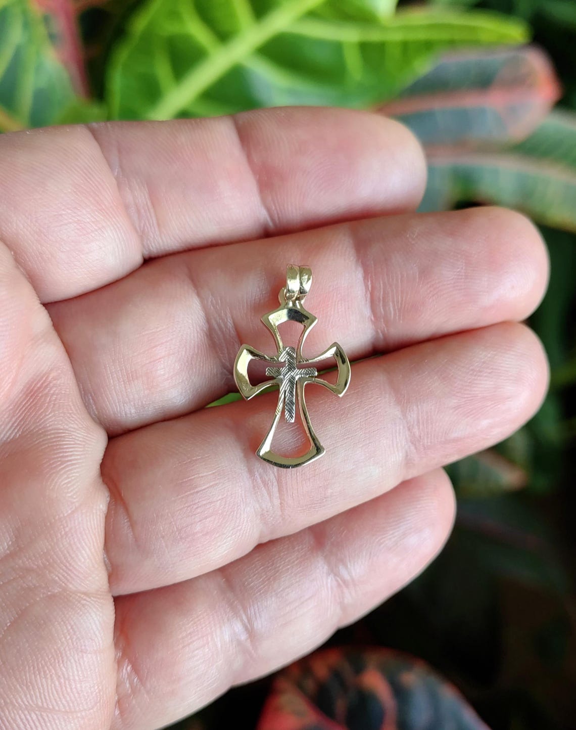 Men's 14k Gold Double Cross Pendant Necklace - Etsy