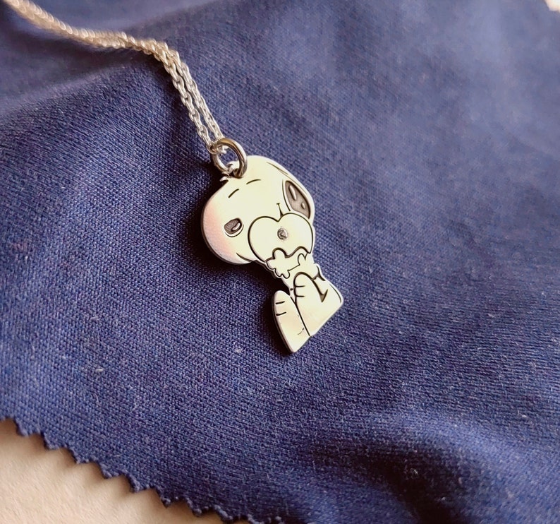Snoopy Necklace, Silver Everyday Necklace, Cartoon Characters Cute ...