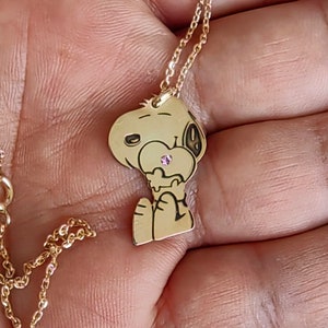 Snoopy Gold Necklace, 925 Sterling Silver Everyday Necklace, Gold ...