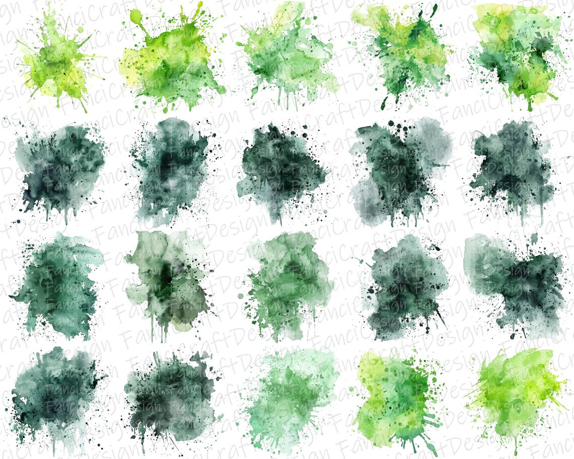 100 Green Paint Splatter Splash Watercolor Clipart Green Paint Pack PNG ...