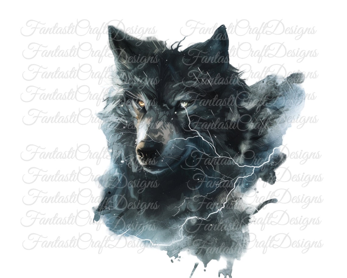 32 Wolf Thunder Lightning Animal Watercolor Clipart Lone Wolf Pack PNG ...