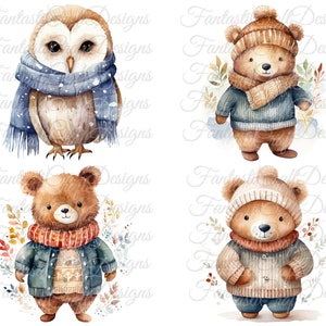 28 Cute Winter Animal Watercolor Clipart Pack PNG Digital Download 300 ...