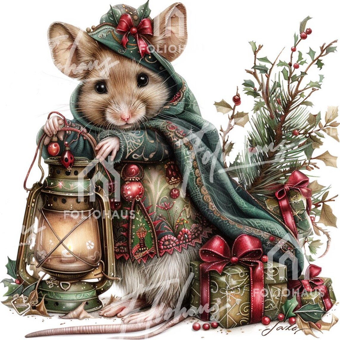 18 Rustic Christmas Mouse Clipart Pack Christmas PNG Digital Download ...
