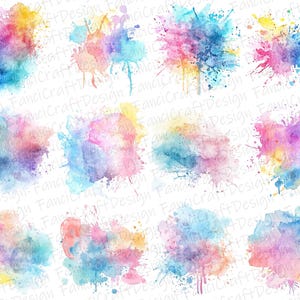80 Rainbow Paint Splatter Splash Watercolor Clipart Splash Pack PNG ...