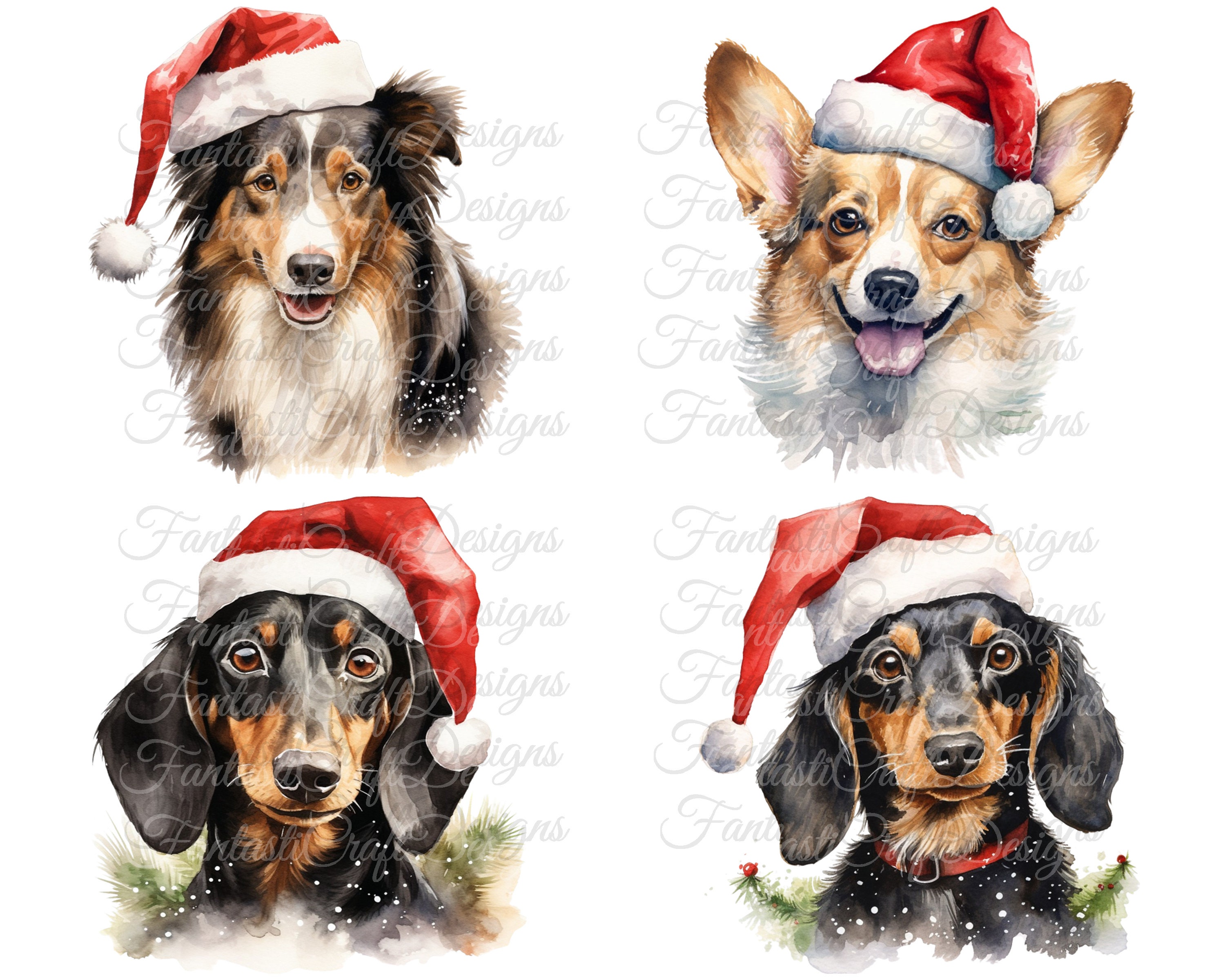 30 Christmas Dog Cute Watercolor Clipart Pack PNG Digital Download 300 ...