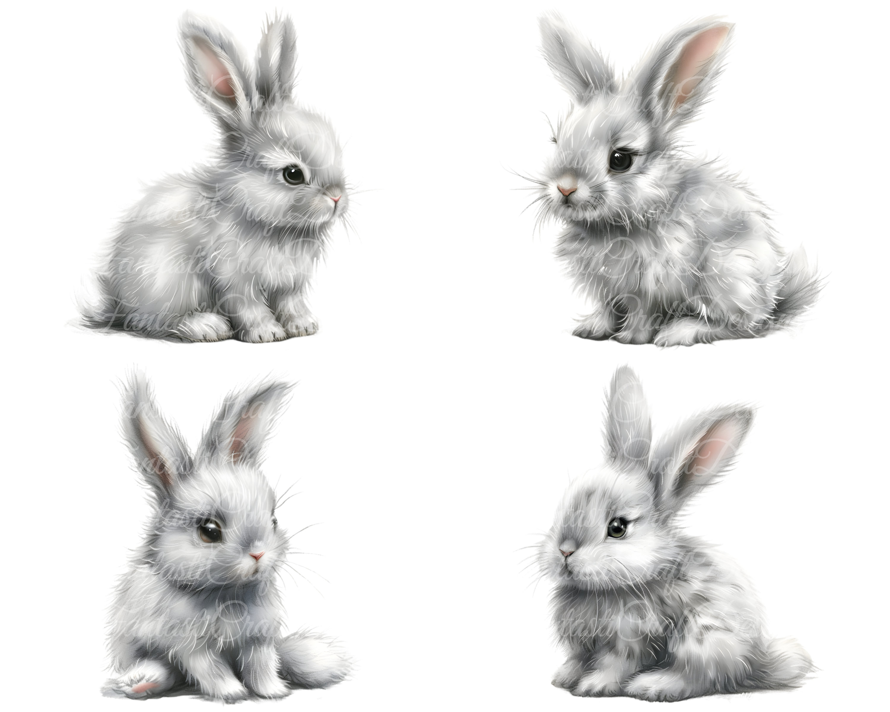 10 Cute Easter Bunny Animal Watercolor Clipart Fluffy Rabbit Pack PNG ...