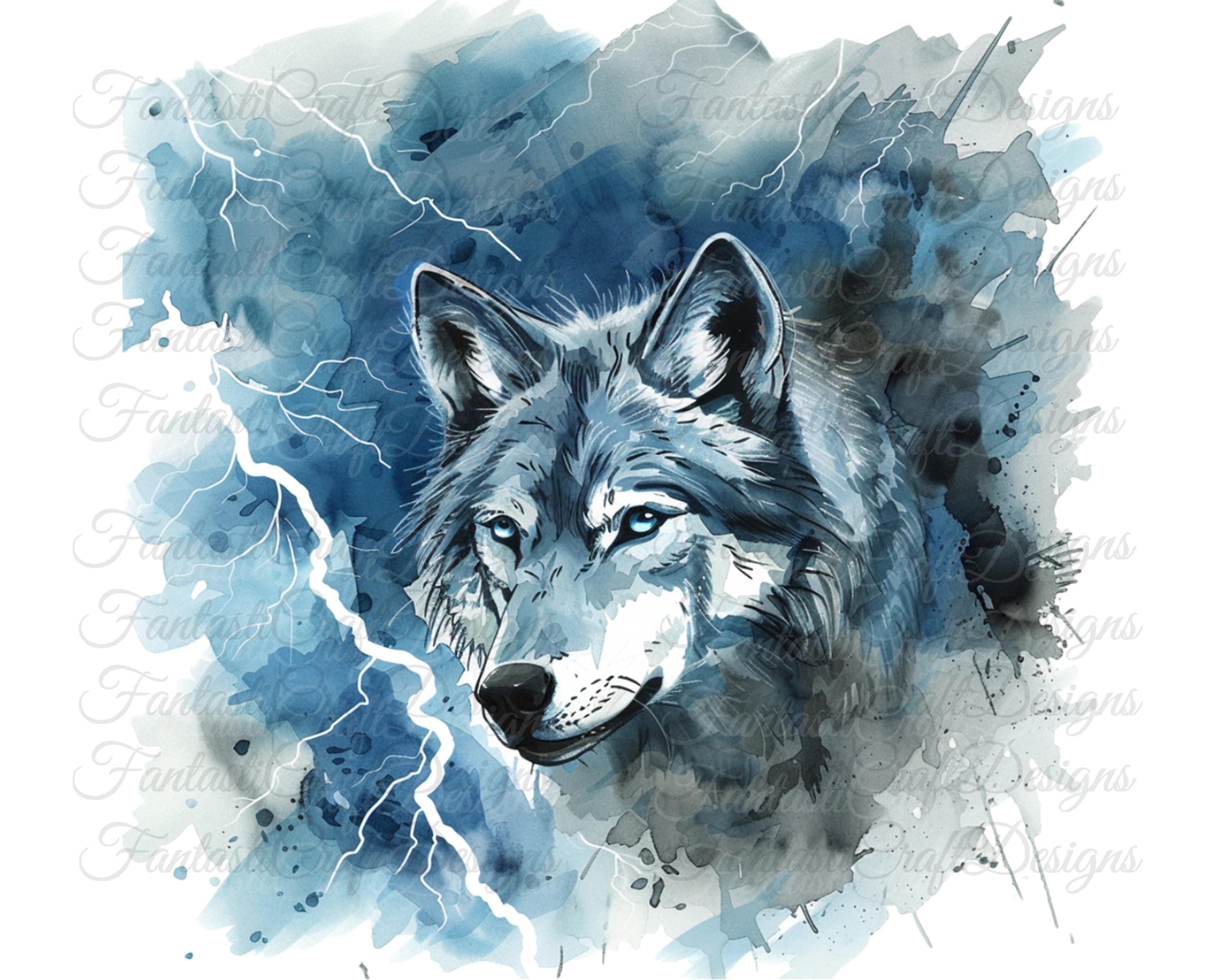 32 Wolf Thunder Lightning Animal Watercolor Clipart Lone Wolf Pack PNG ...