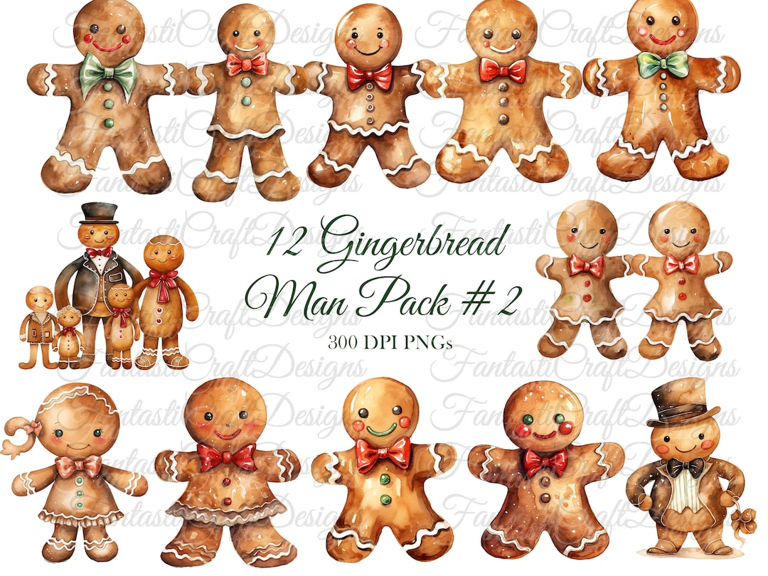 12 Gingerbread Man Pack #2 Christmas Cookie Clipart PNG Digital ...