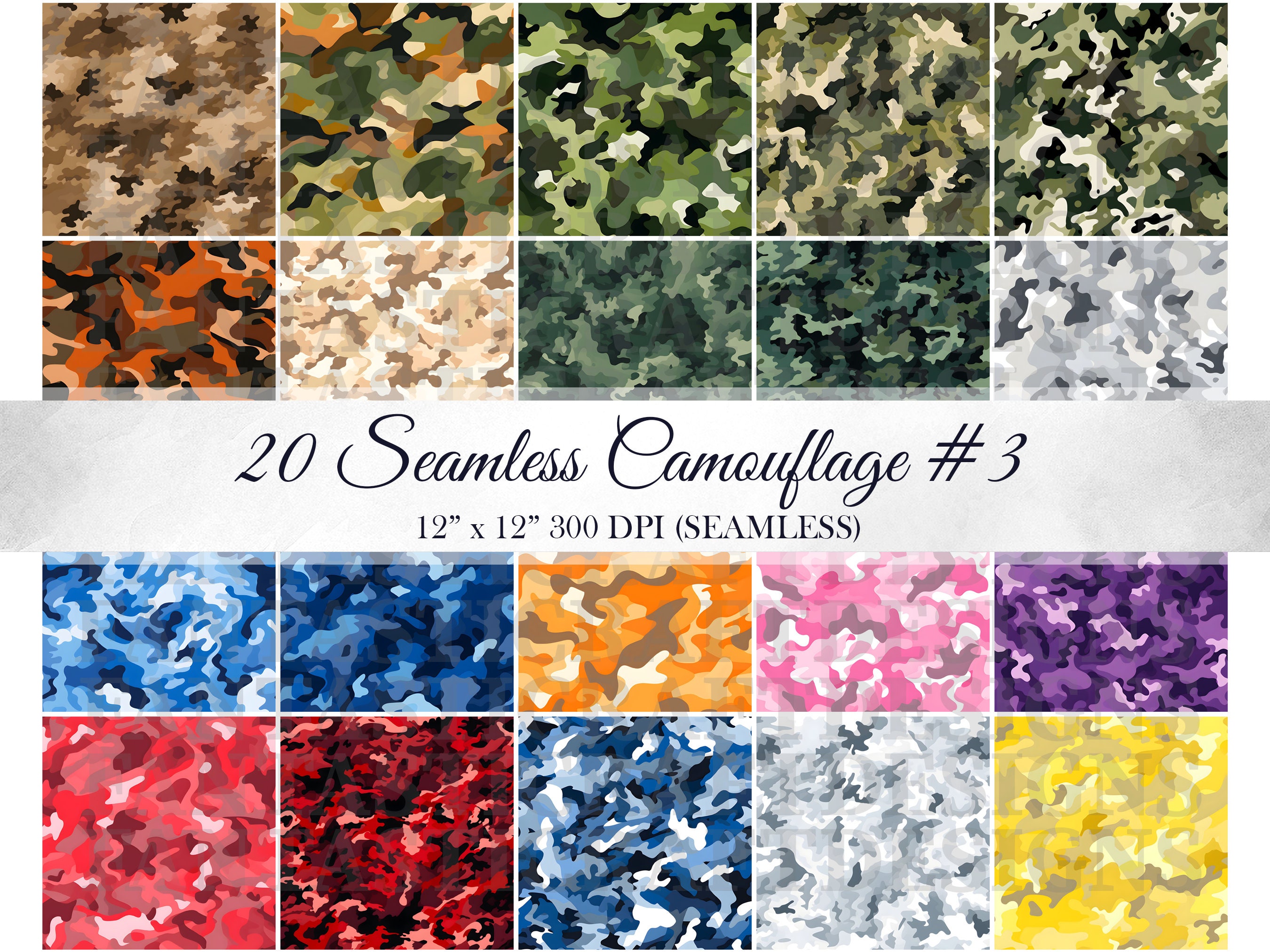 20 Camouflage Digital Paper Military Pack Seamless Different Patterns ...