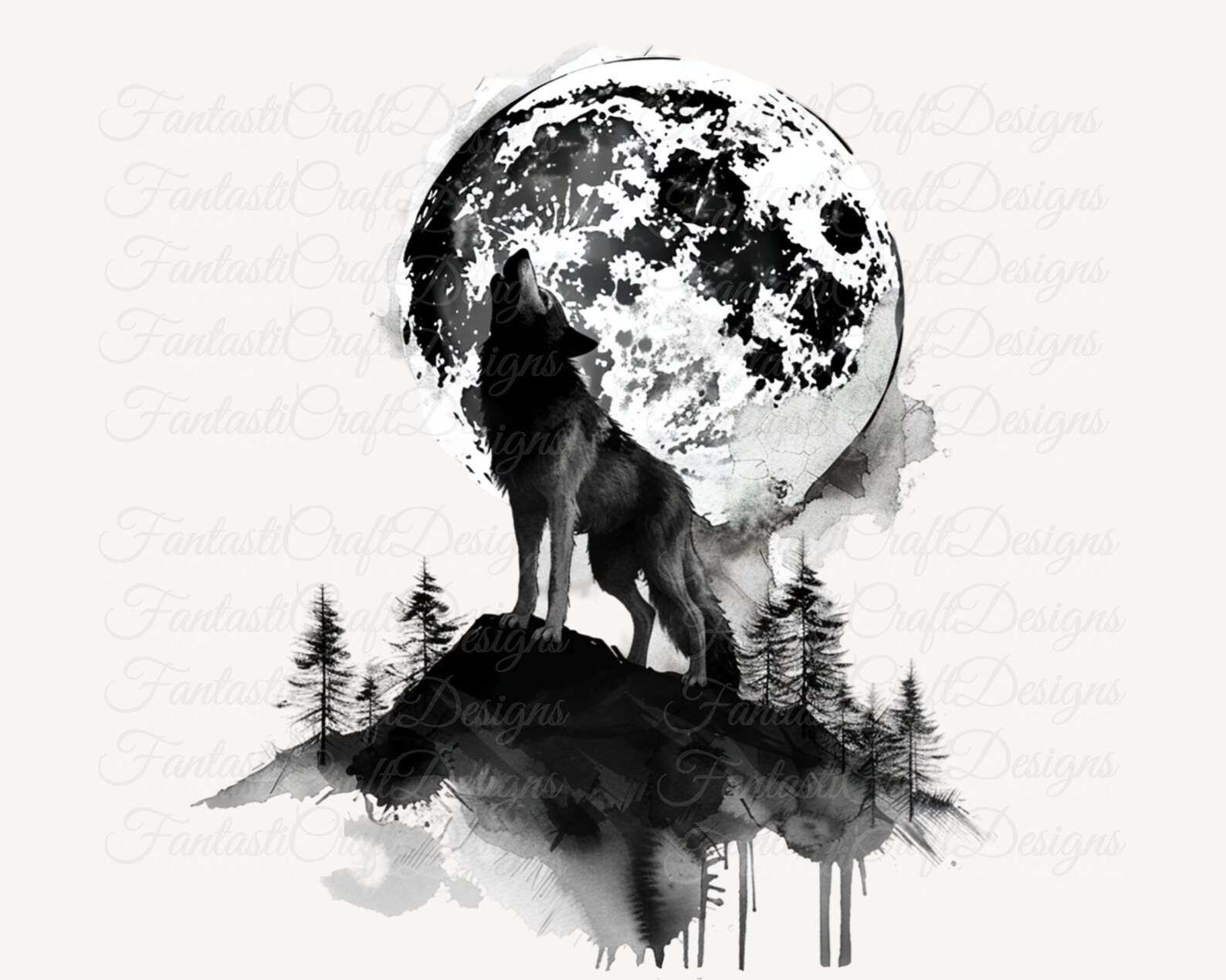 Wolf Forest Grayscale Animal Watercolor Clipart Wolves 12 Pack Art PNG ...