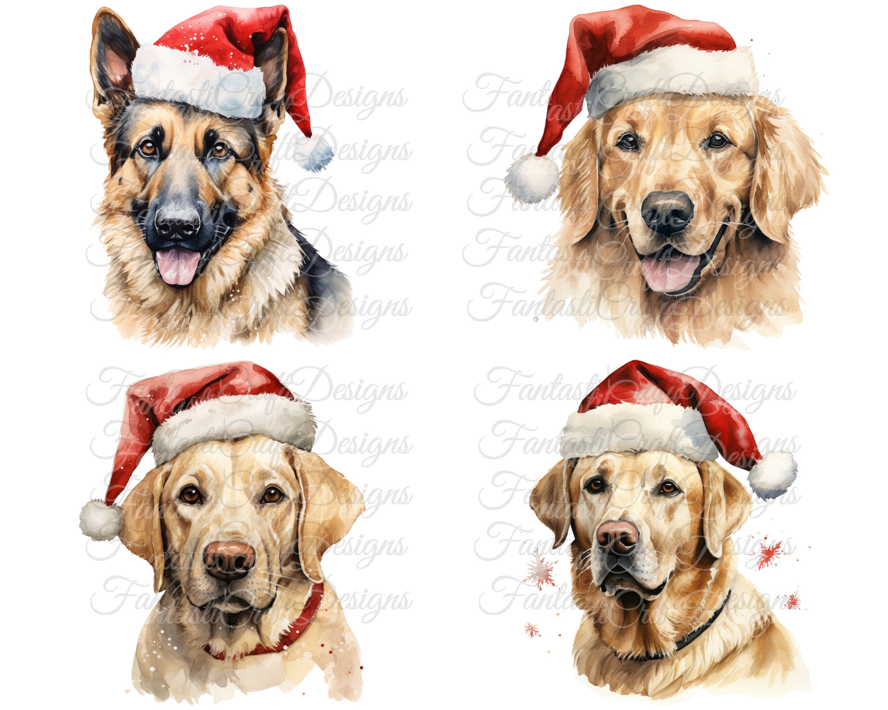 30 Christmas Dog Cute Watercolor Clipart Pack PNG Digital Download 300 ...