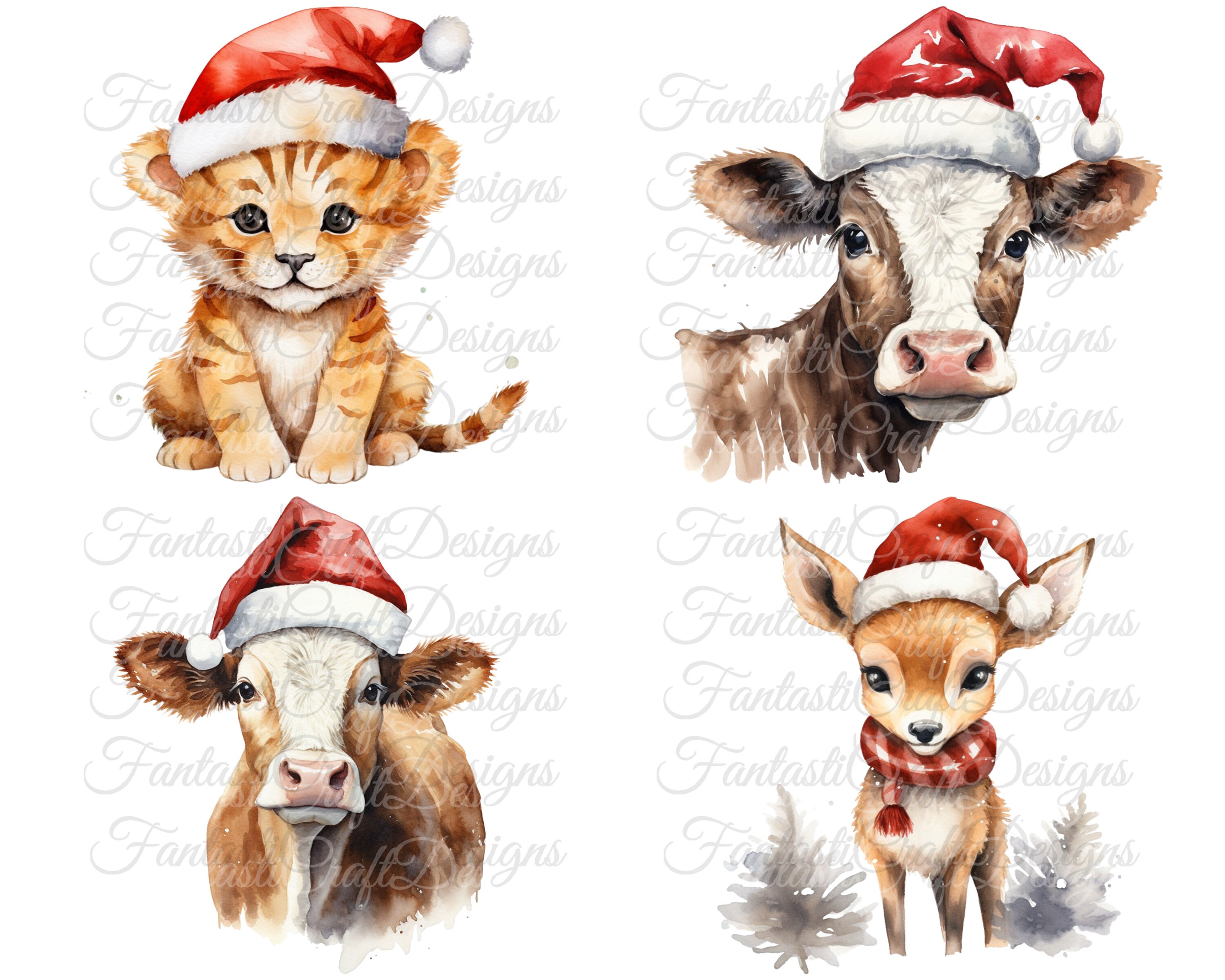 24 Christmas Animals Watercolor Clipart Pack PNG Digital - Etsy