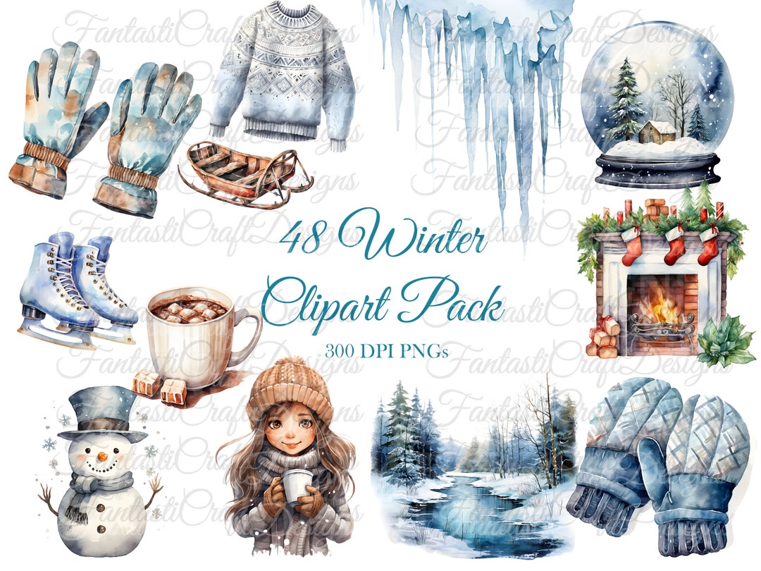 48 Winter Clipart Pack Christmas Snow Clipart PNG Digital Download 300 ...